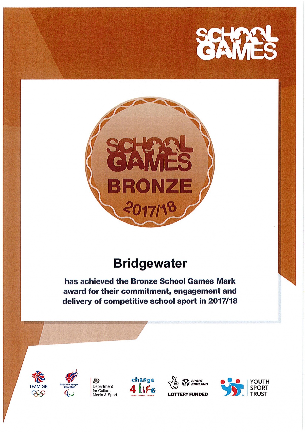 School Games Bronze Award « Bridgewater School